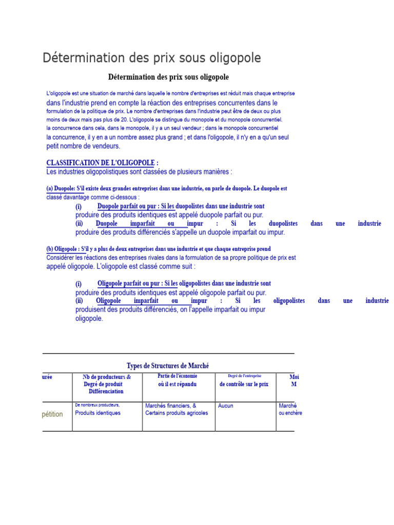Prix et oligopole : mécanismes clés | PDF | Oligopole | Monopole