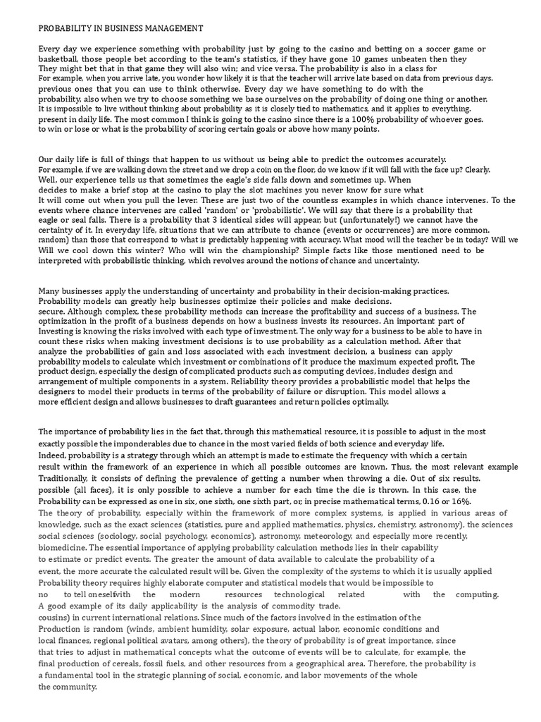 Probability in Business Management | PDF | Probability | Science