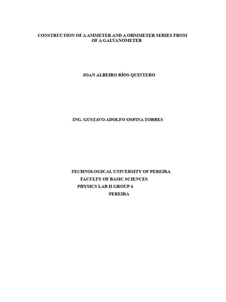 Construction of An Ammeter and A Ohmmeter Series From A Galvanometer | PDF | Electricity ...