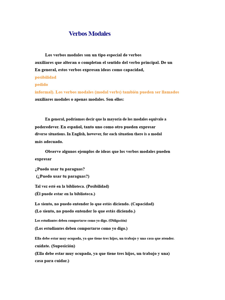 Verbos Modales | PDF | Verbo | Morfología Lingüística