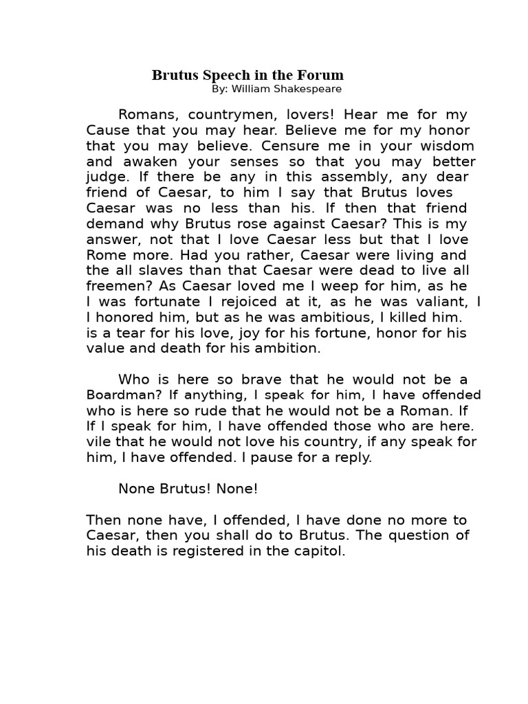 Brutus' Speech in The Forum | PDF