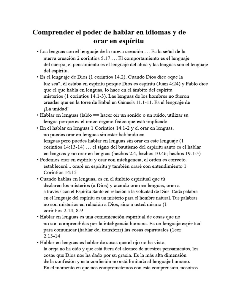 Poder de Orar en Lenguas y Espíritu | PDF | Oración | Primera epístola ...