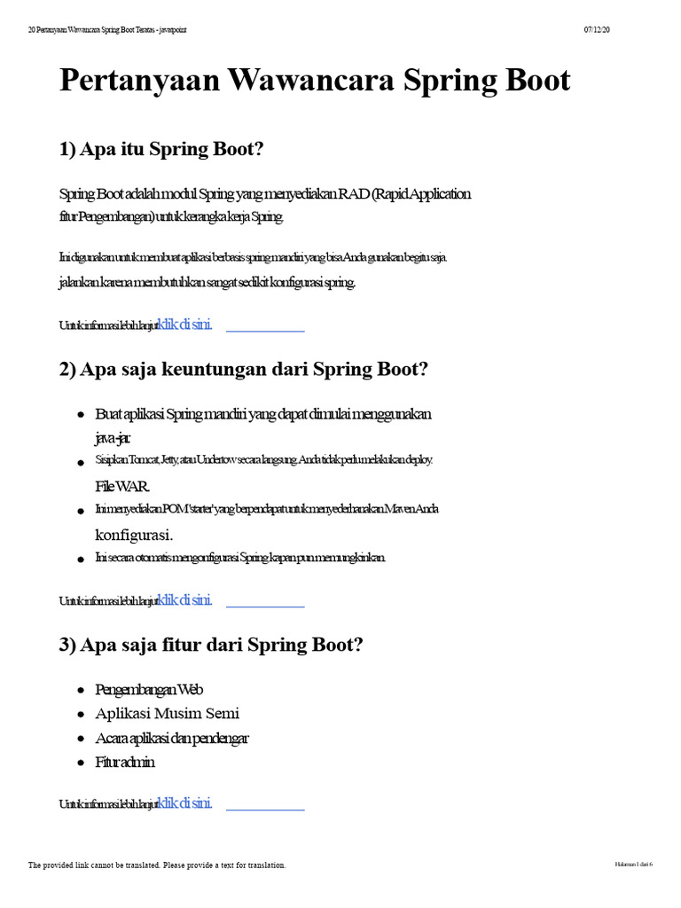 20 Pertanyaan Wawancara Spring Boot Teratas - Javatpoint | PDF