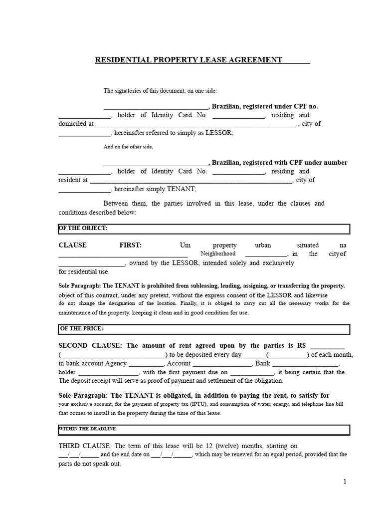 Residential Lease Agreement Template | PDF | Lease | Real Property Law