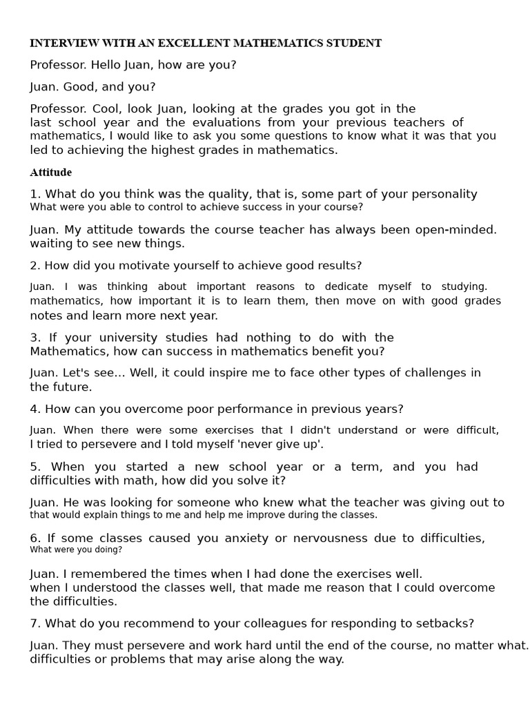 Interview With An Excellent Mathematics Student | PDF | Teachers ...