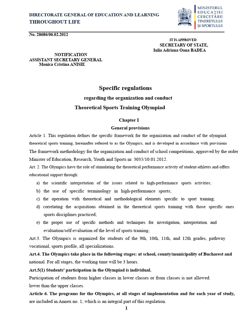 Regulations For The Theoretical Sports Training Olympics | PDF | Sports ...