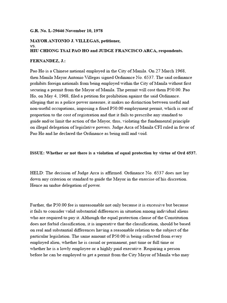Manila Ordinance No. 6537 Ruling Summary | PDF | Equal Protection ...