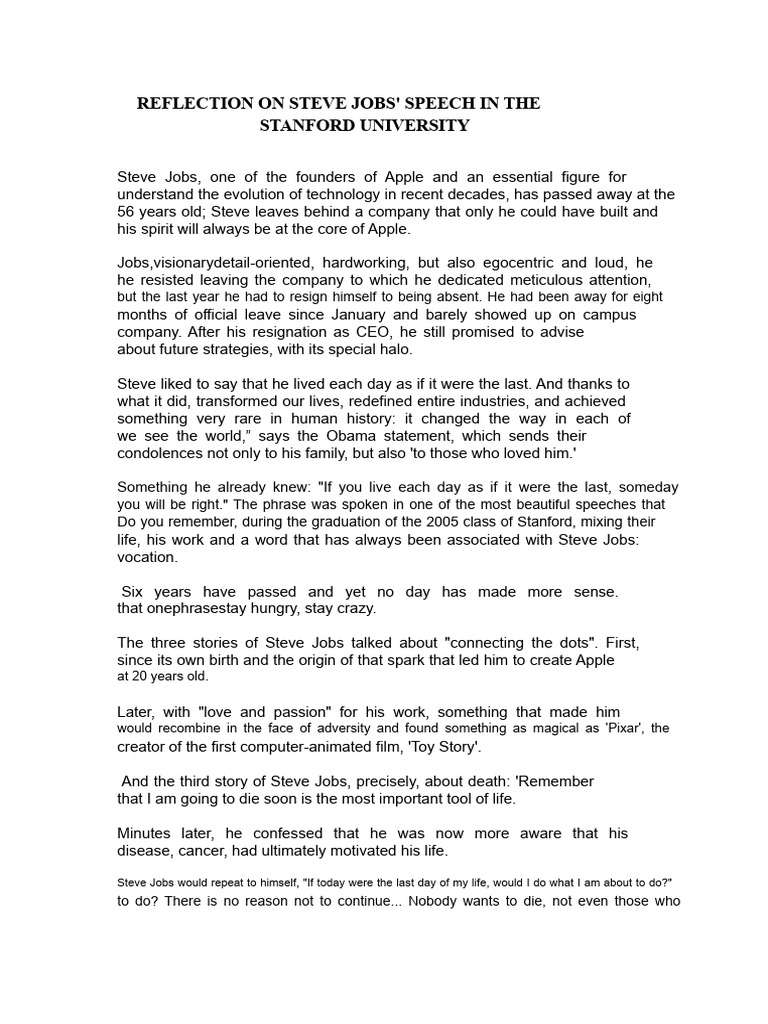 Reflection on Jobs' Stanford Speech | PDF | Steve Jobs