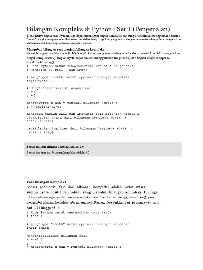 Bilangan Kompleks Di Python | PDF