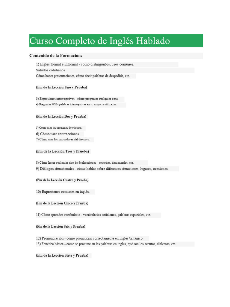 Curso Completo de Inglés Hablado y Escrito | PDF