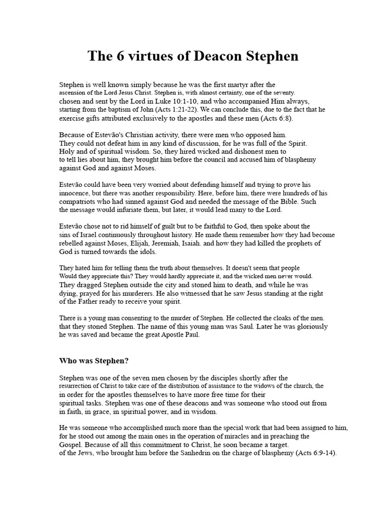 The 6 Virtues of Deacon Stephen | PDF | Acts Of The Apostles | Jesus