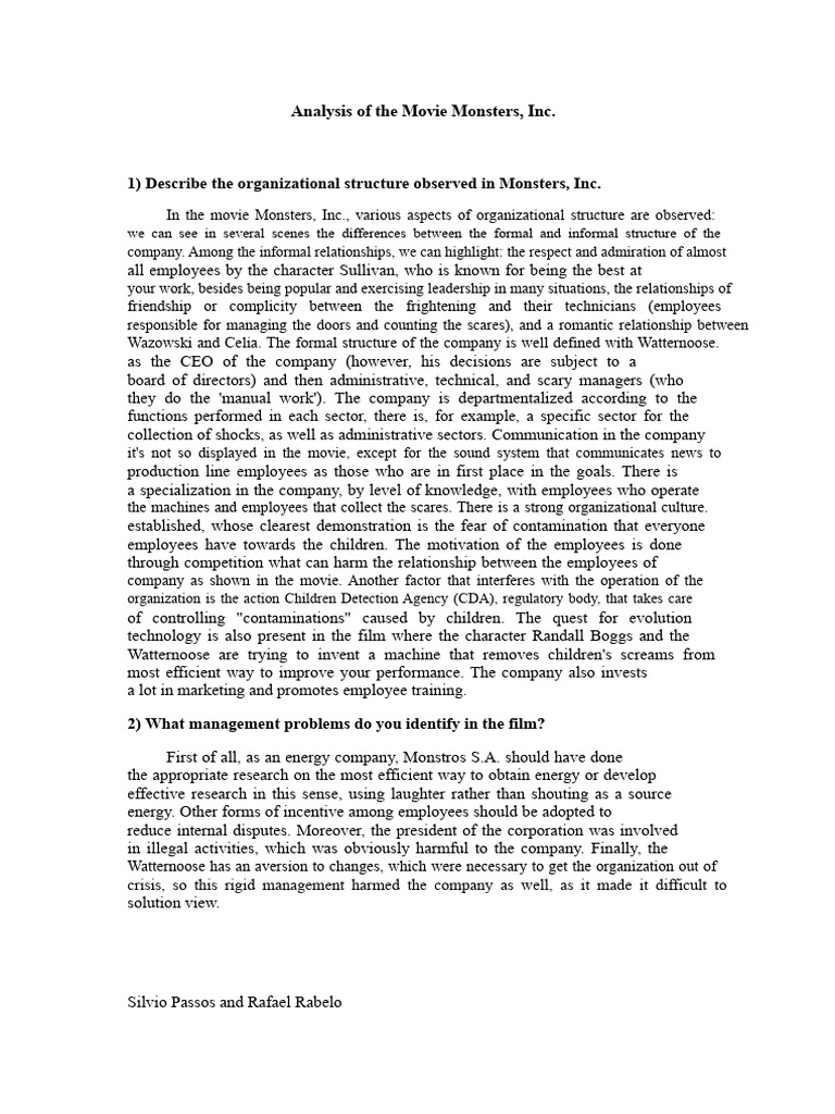 Monsters, Inc. Organizational Structure Analysis | PDF | Social ...