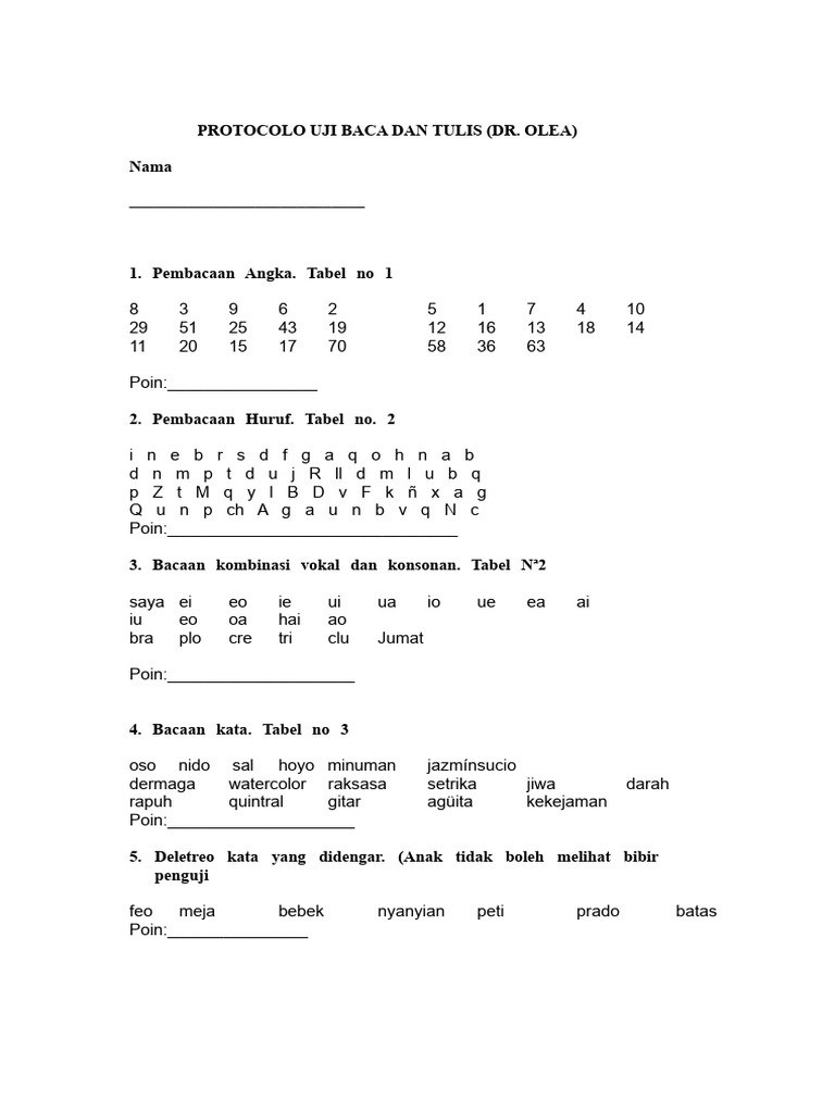 Tes Membaca Dan Menulis | PDF