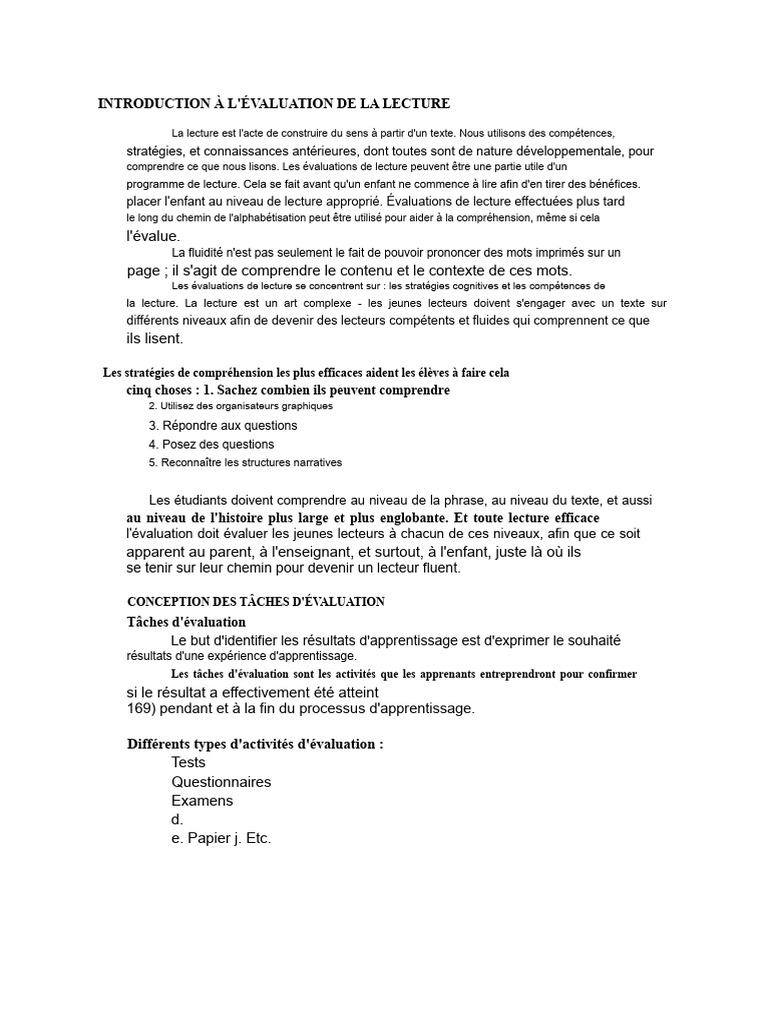Introduction À L'évaluation de La Lecture | PDF | Littératie | Cognition
