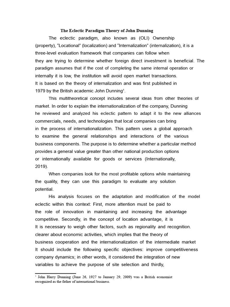 Understanding Dunning's Eclectic Paradigm | PDF | Internationalization ...