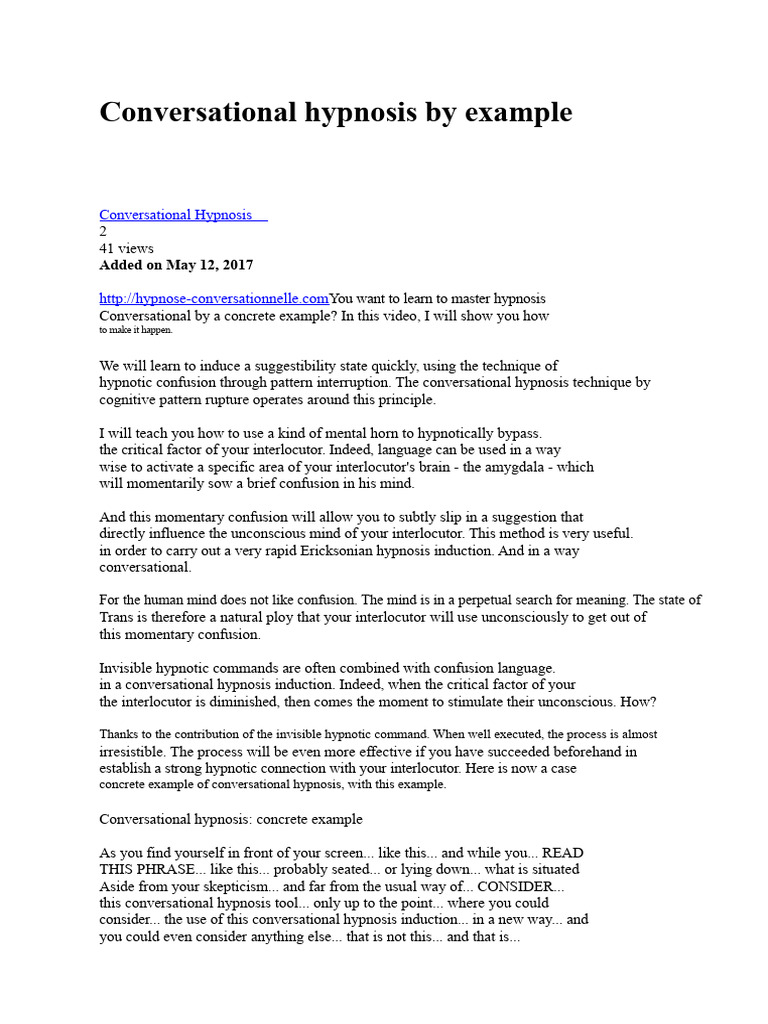 Conversational Hypnosis by Example | PDF | Hypnosis | Mind