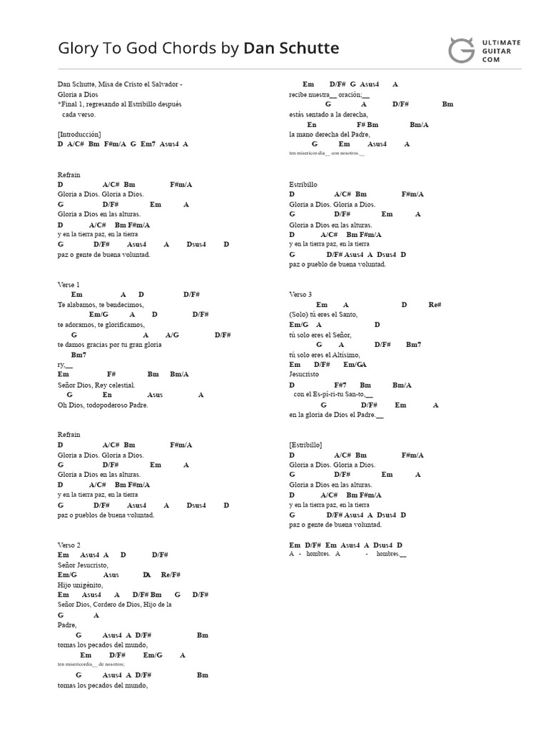 Gloria A Dios Acordes de Dan Schutte en Ultimate Guitar Archive | PDF ...
