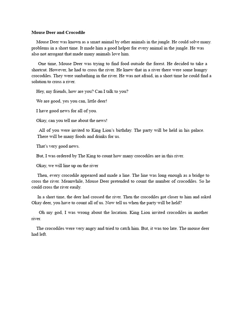 The Tale of The Mouse Deer and The Crocodile in English | PDF