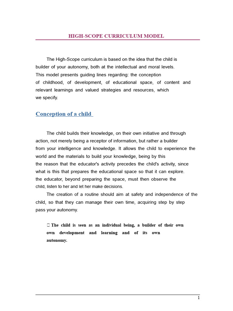 High-Scope Curriculum Model | PDF | Learning | Knowledge