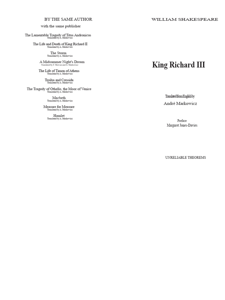TX SHAKESPEARE RICHARD III Preface | PDF | Richard Iii Of England ...