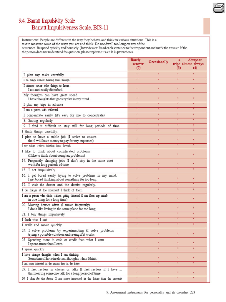 Barratt Impulsiveness Scale PDF | PDF | Impulsivity | Cognition