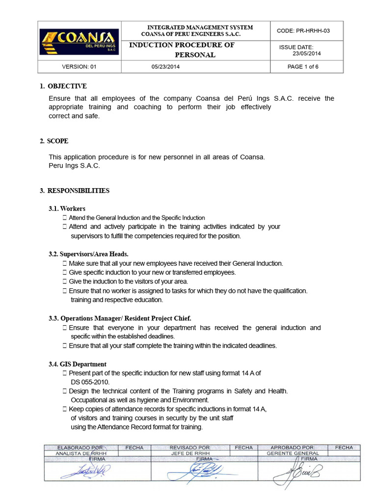 PR-HR-03 EMPLOYEE INDUCTION PROCEDURE | PDF | Occupational Safety And ...