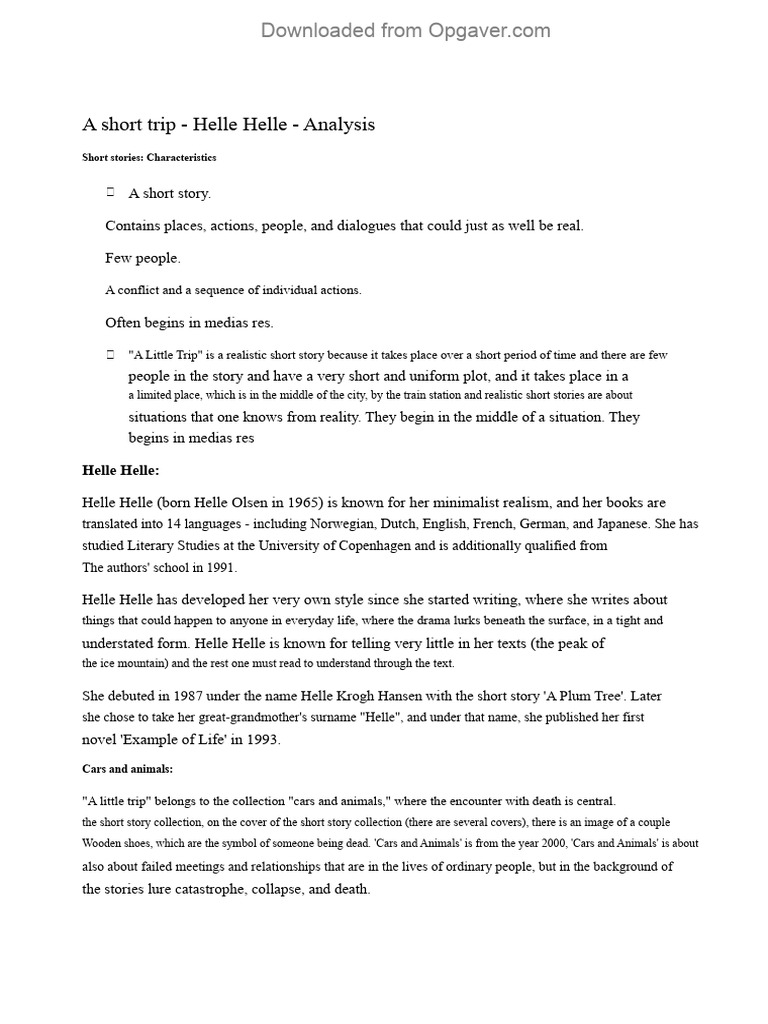 In Lille Tur Analysis - Helle Helle | PDF