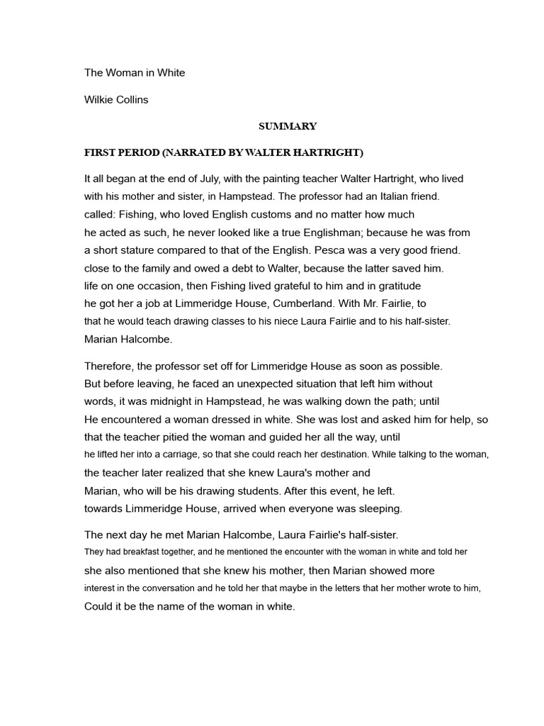 The Woman in White: Plot Summary | PDF | The Woman In White (Novel)