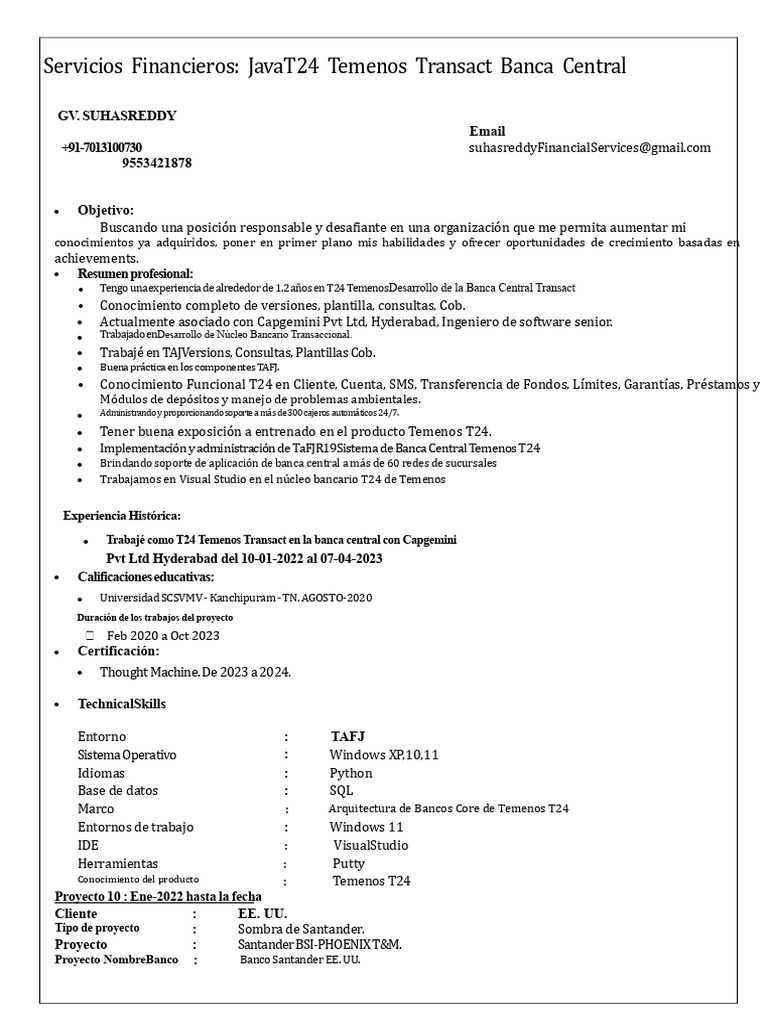 Experiencia en Temenos T24 Transact | PDF | Bancos | Ingeniería de software