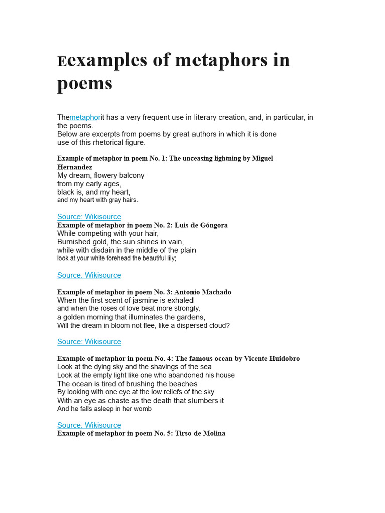 Examples of Metaphors in Poems | PDF