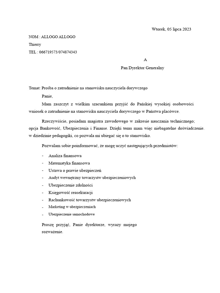 Prośba o Urlop | PDF