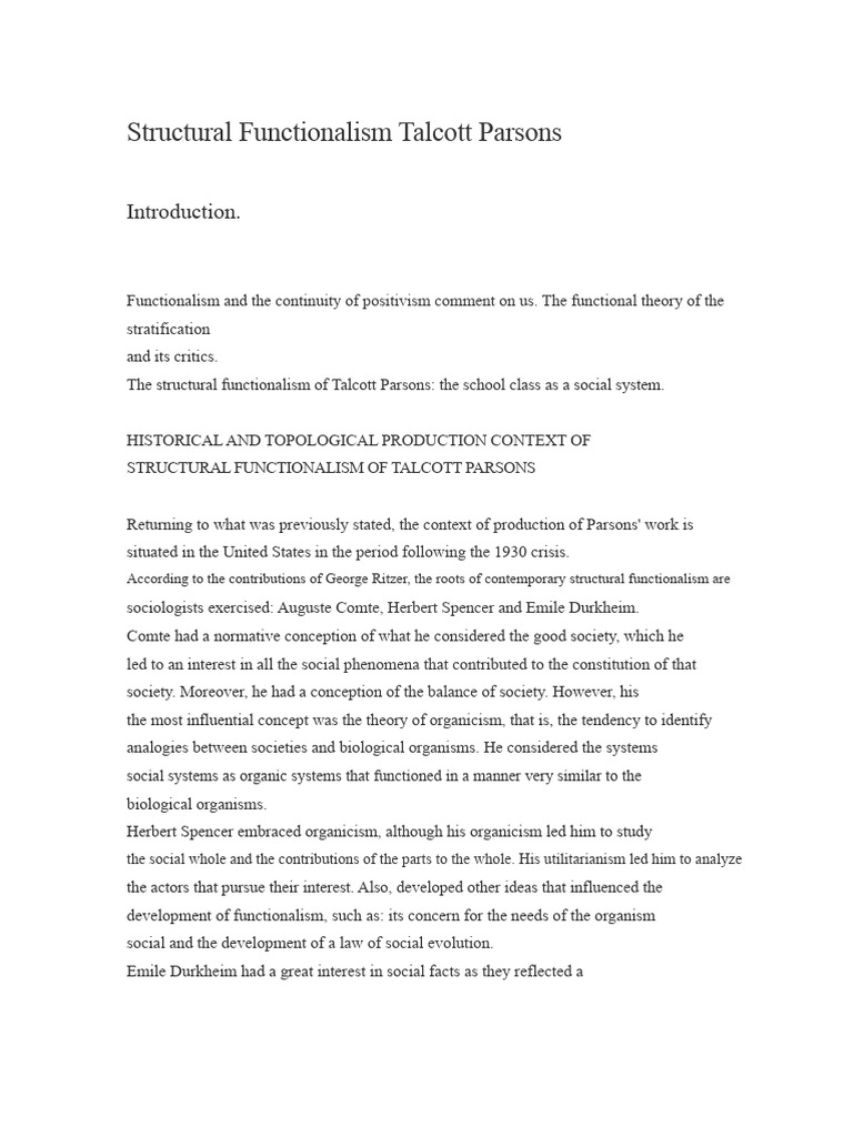 The Structural Functionalism of Talcott Parsons | PDF | System | Sociology