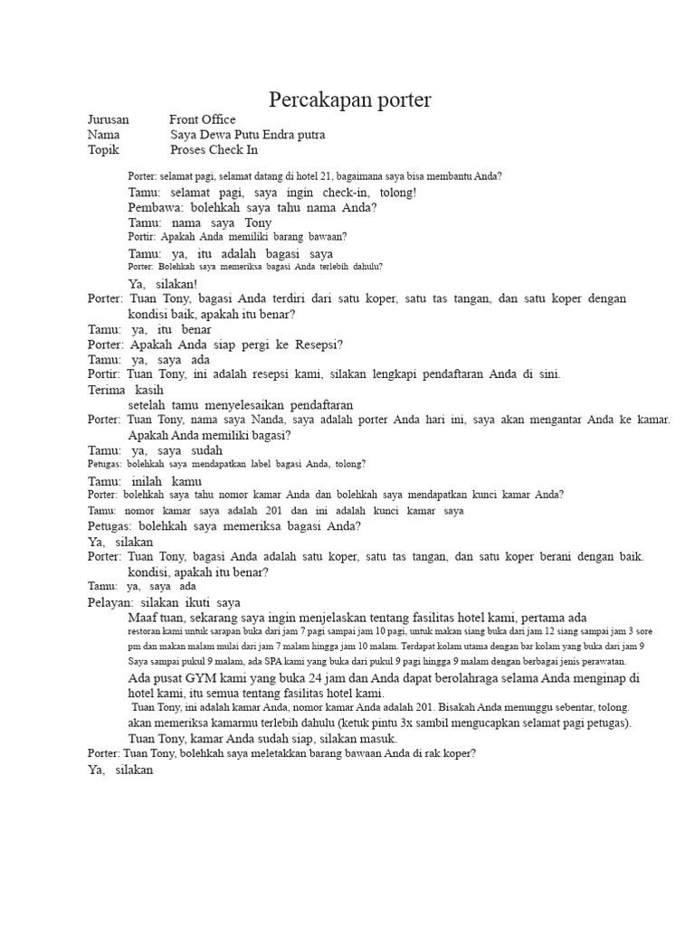 Contoh Percakapan Pelayan | PDF