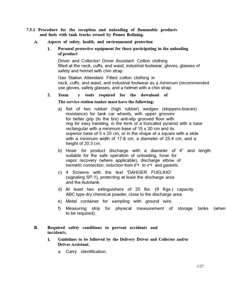731-Procedure-For-The-Reception-And-Unloading-Of-Flammable-Products-And ...
