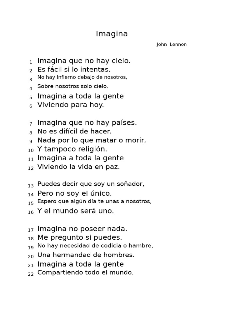 Letra de "Imagine" en español | PDF