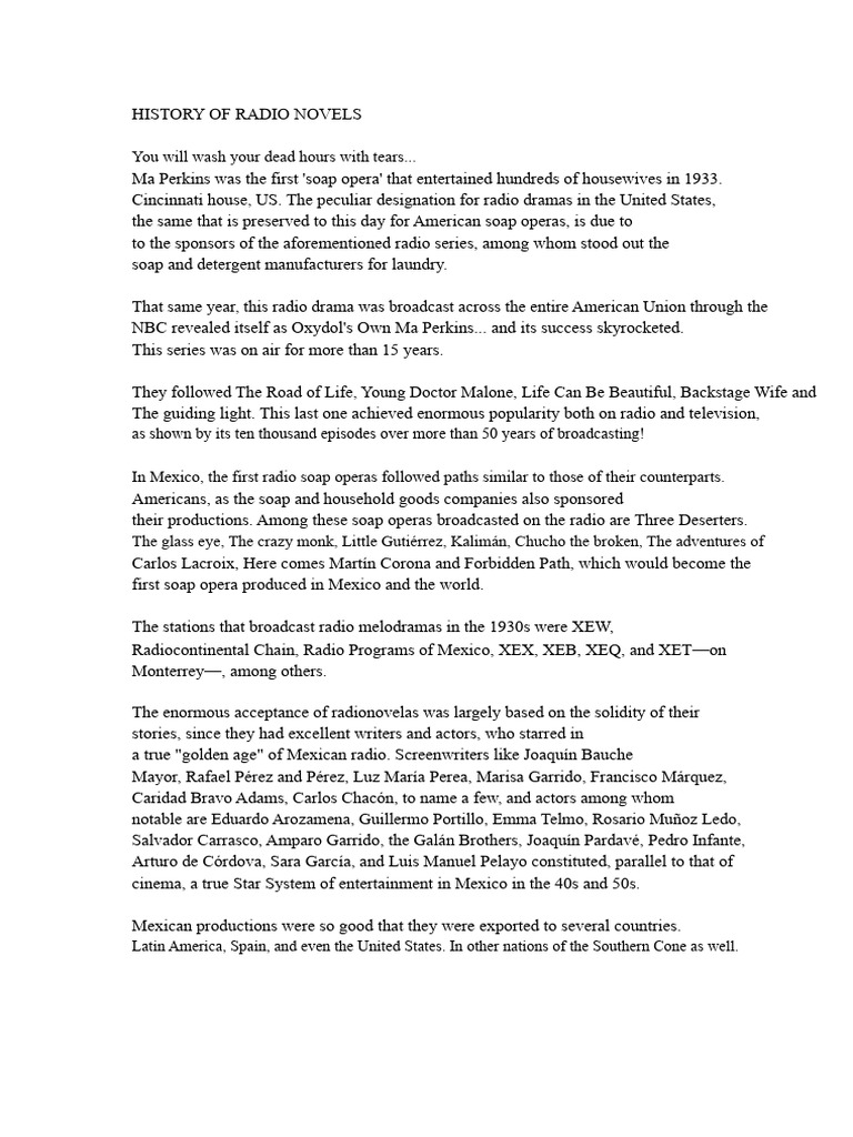 History of Radio Soap Operas | PDF | Soap Opera | Mexico