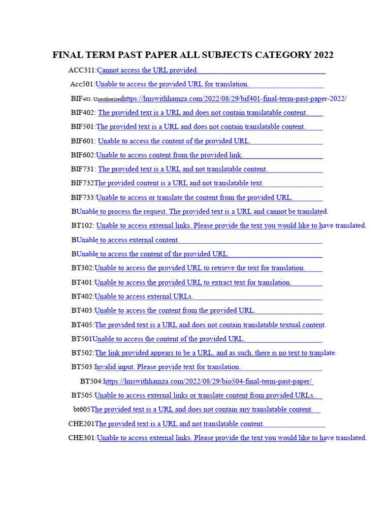 2022 Final Term Past Papers Collection | PDF | Translations ...