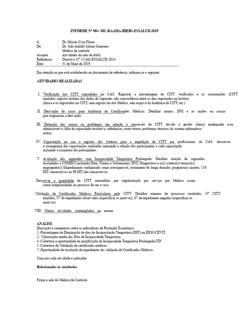 Atividades de Controle de CITT - Abril 2019 | PDF