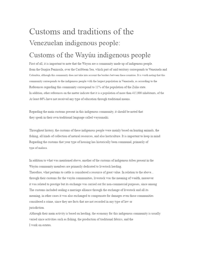 Customs and Traditions of The Venezuelan Indigenous People | PDF ...