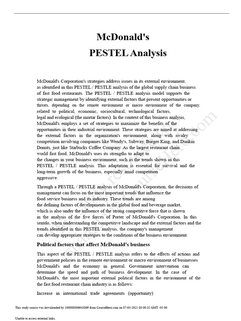 Mcdonalds Pestel Analysis | PDF | Sustainability | Business