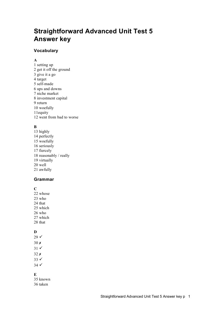 Unit Test 5 Answer Key | PDF