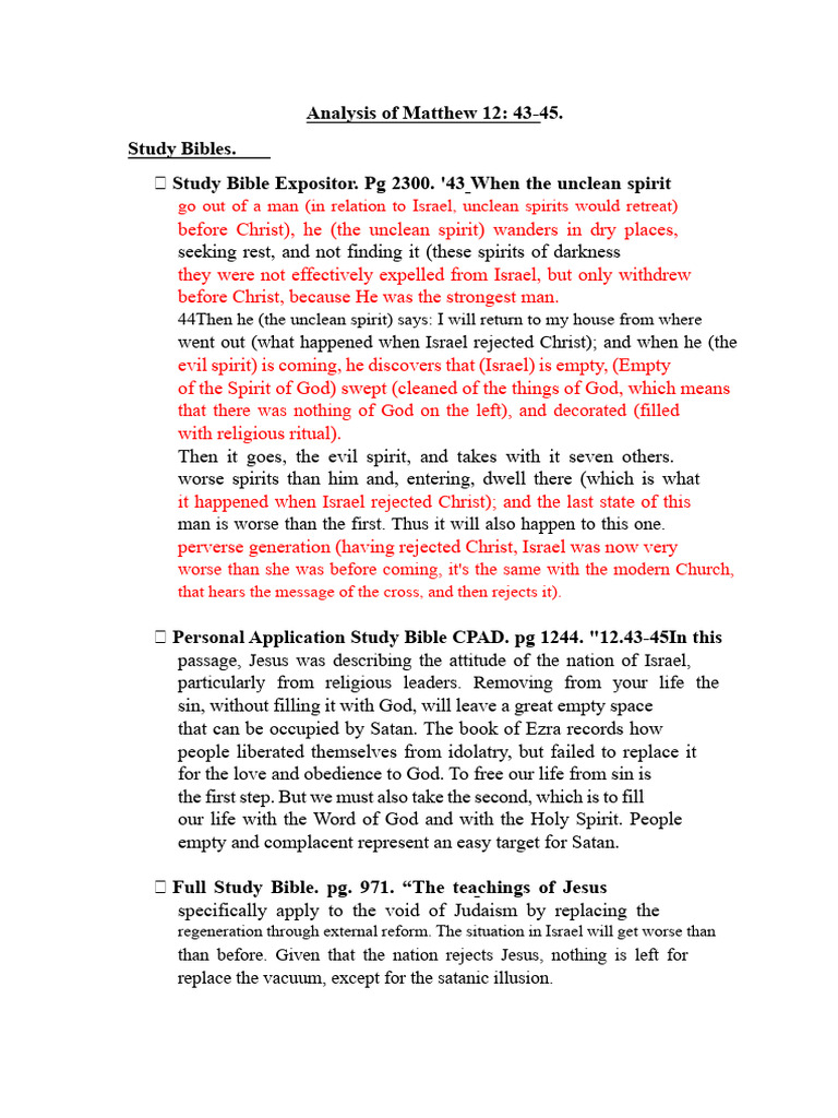 Understanding Matthew 12:43-45 | PDF | Jesus | Gospel Of Matthew