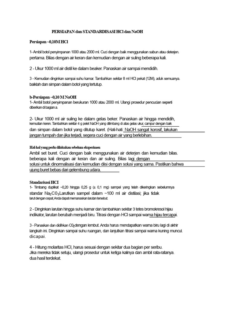 PERSIAPAN Dan STANDARDISASI HCL Dan NaOH | PDF