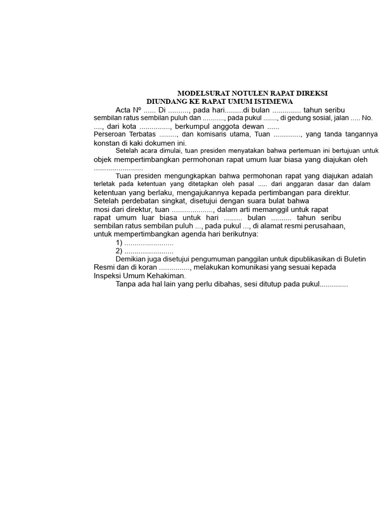 Notulen Rapat Direksi-Model | PDF