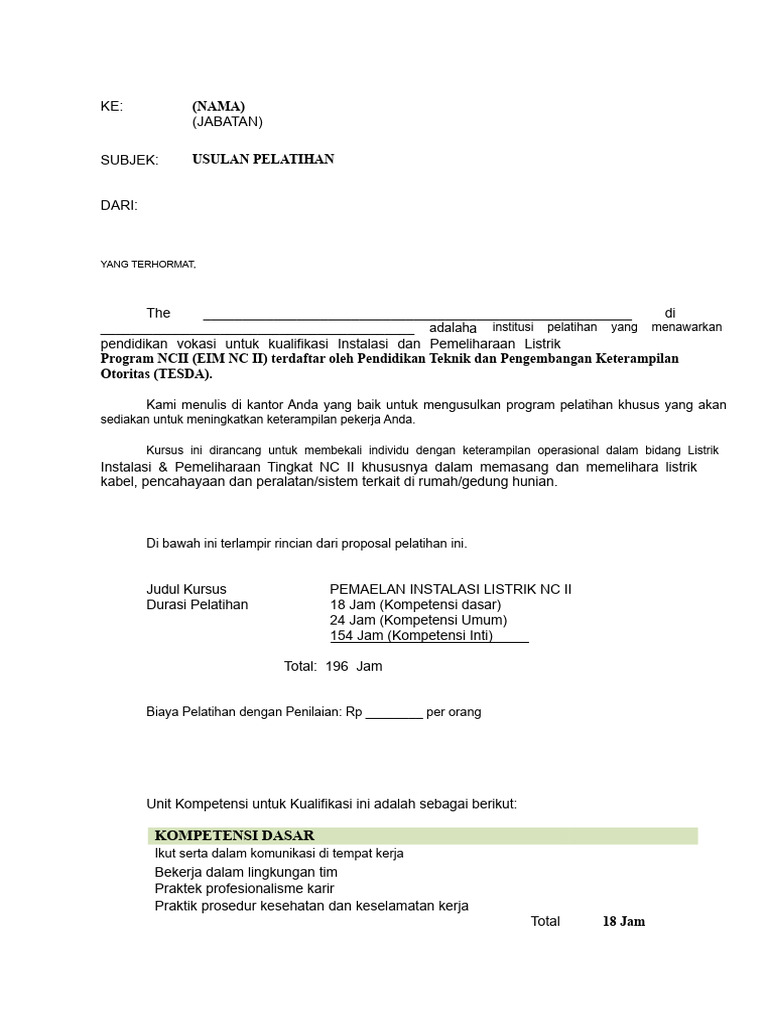 Contoh Proposal Pelatihan Eim | PDF