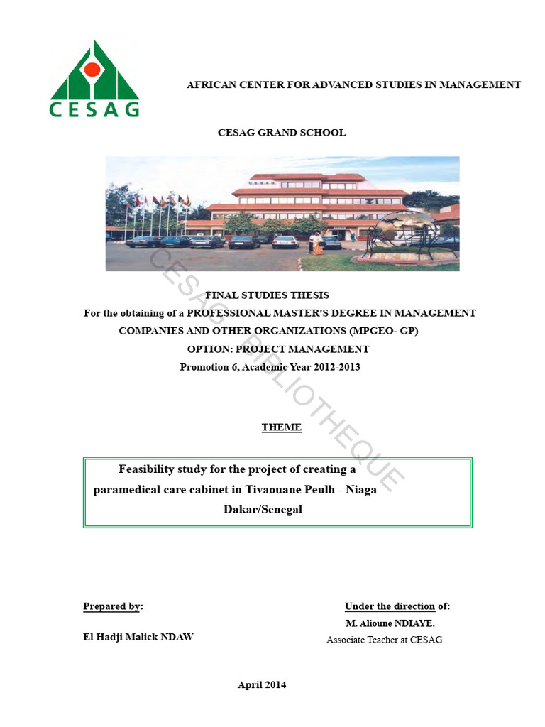 Feasibility Study: Paramedical Office Tivaouane | PDF | Project Management