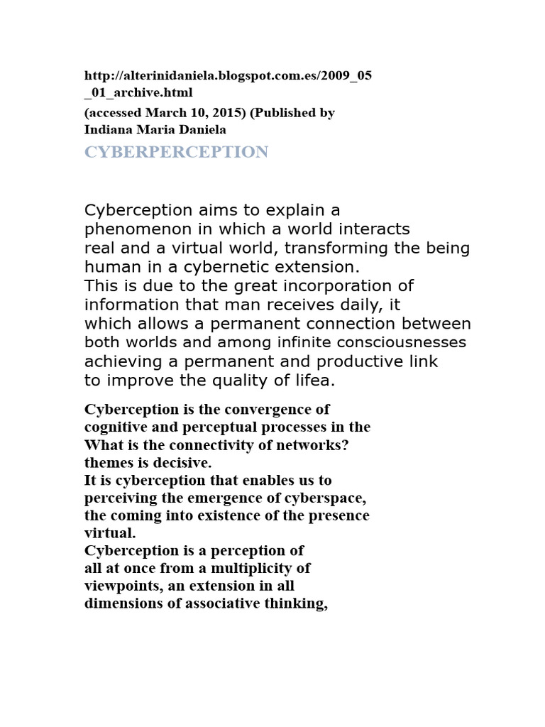 ROY ASCOTT. Concepts of Cyberception and Cybervision. | PDF | Cyberspace | Psychological Concepts