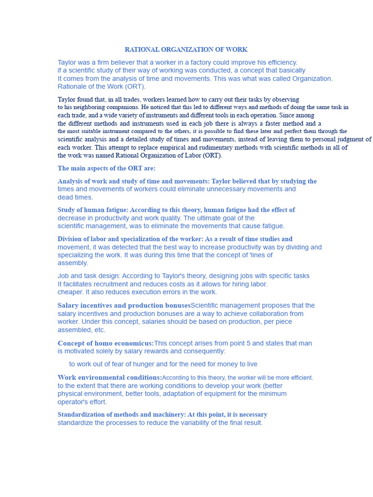 Rational Organization of Work Explained | PDF | Business | Economies