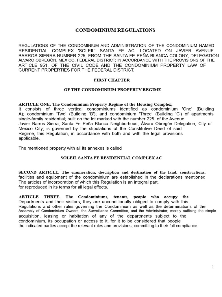 Internal Regulations.doc | PDF | Condominium | Lease