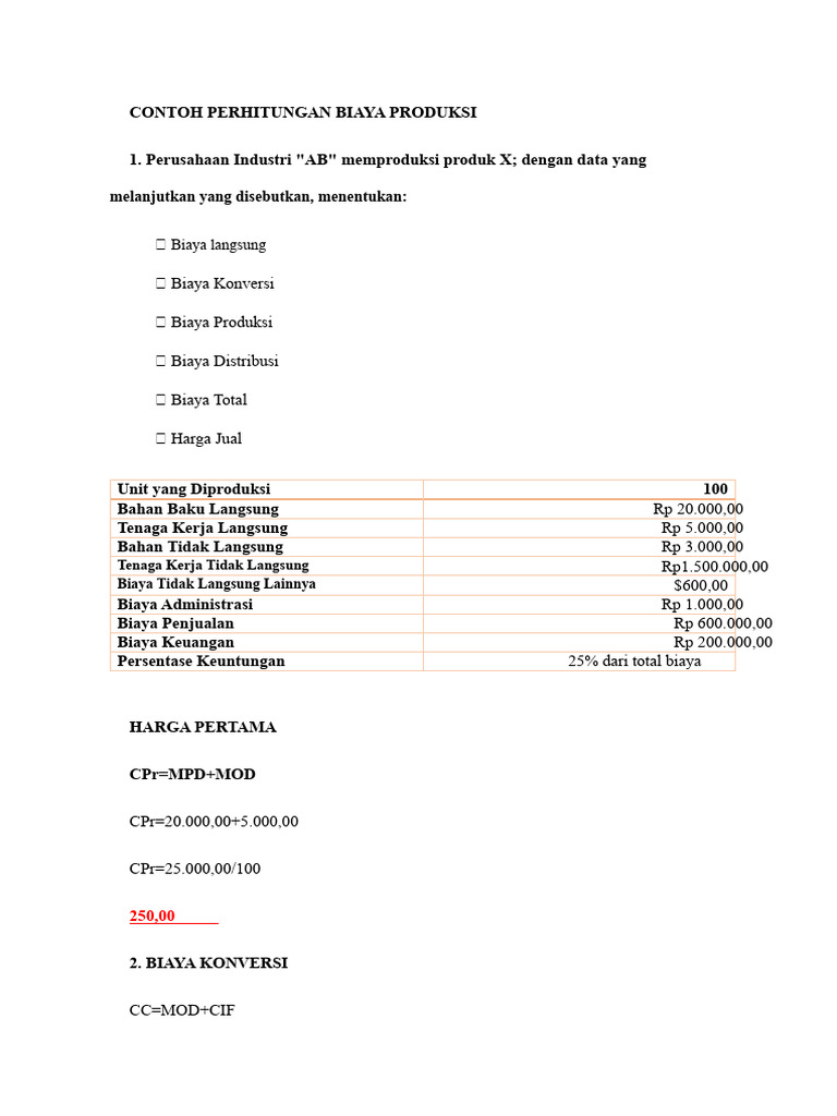 Contoh Perhitungan Biaya Produksi | PDF